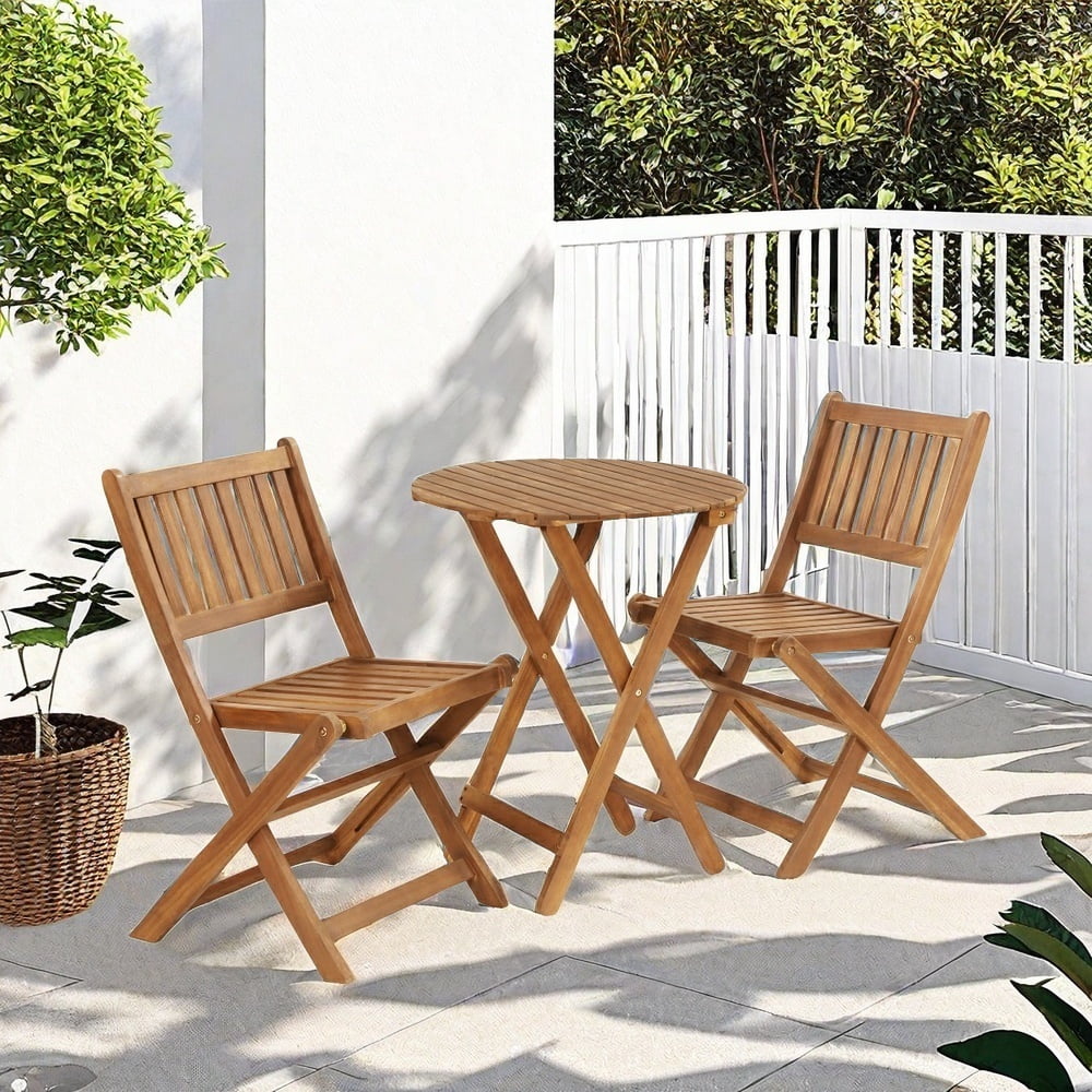 MIDOQIN 3-Piece Acacia Wood Patio Bistro Set, Folding Patio Furniture ...