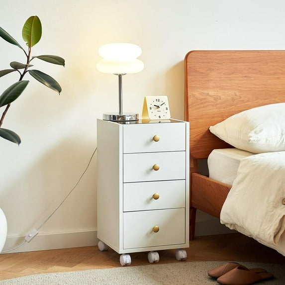 MIDOQIN 4 Drawer Chest, Wood Office File Cabinet with Glass Top, Mobile ...