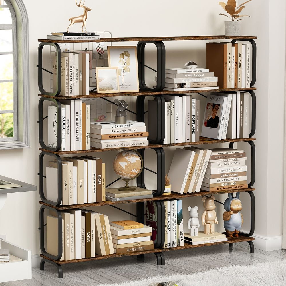 MIDOQIN 5 Tier Bookshelf, Modern Industrial Metal & Wood Bookcase, Tall ...
