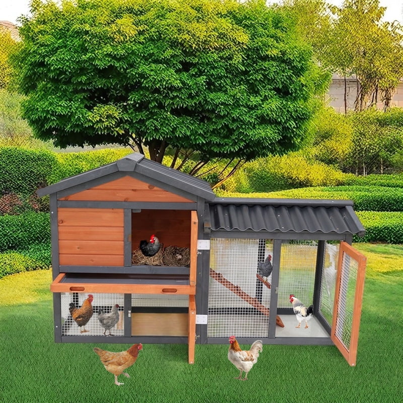 MIDOQIN 58" Wooden Outdoor Chicken Coop Hen House, Waterproof Rabbit ...