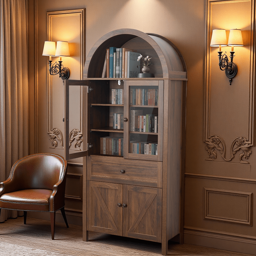 MIDOQIN 71" Tall Arched Bookcase, 5 Tier Farmhouse Arched Bookshelf ...