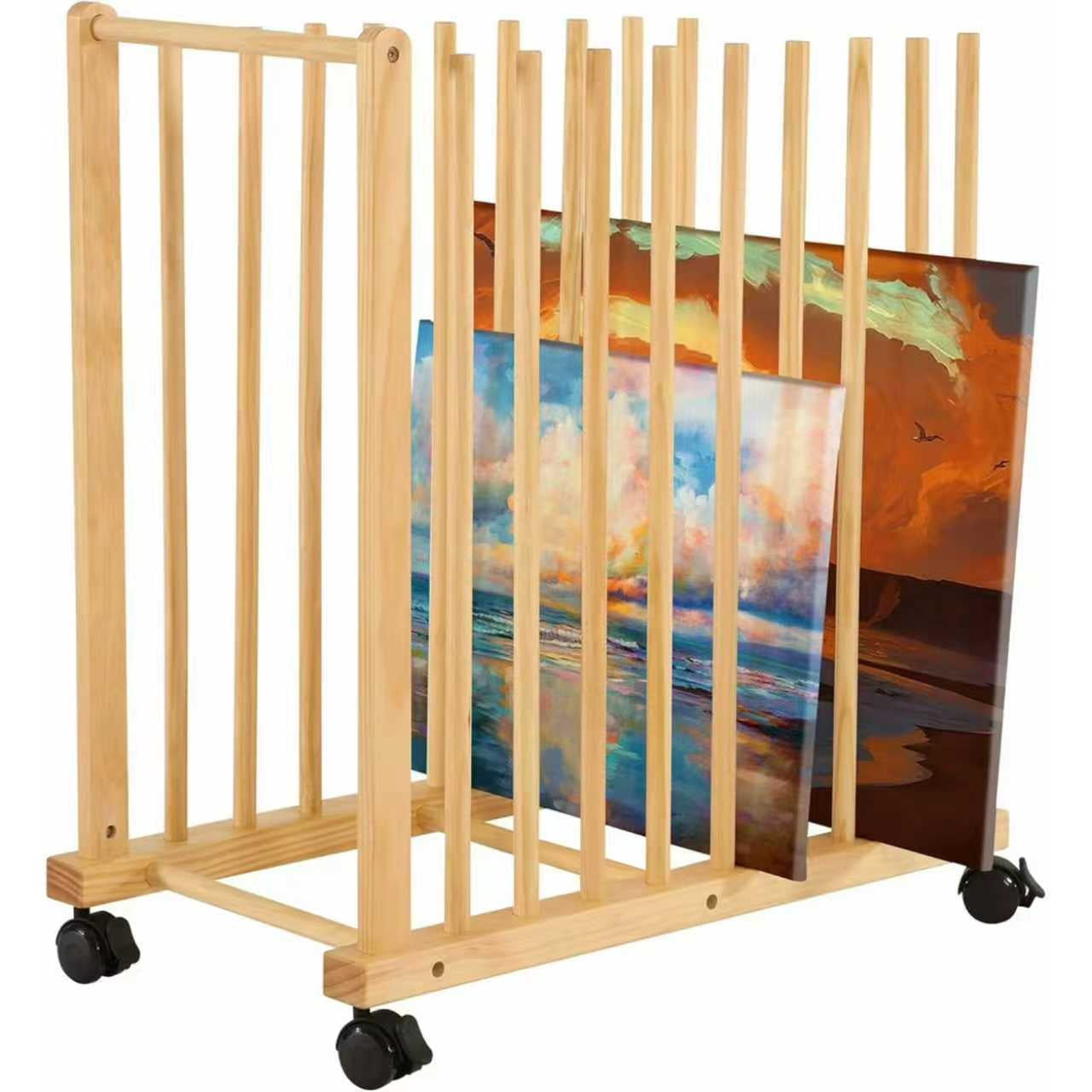 MIDOQIN Art Storage Rack with Caster Wheels, Wooden Art Drying Rack ...