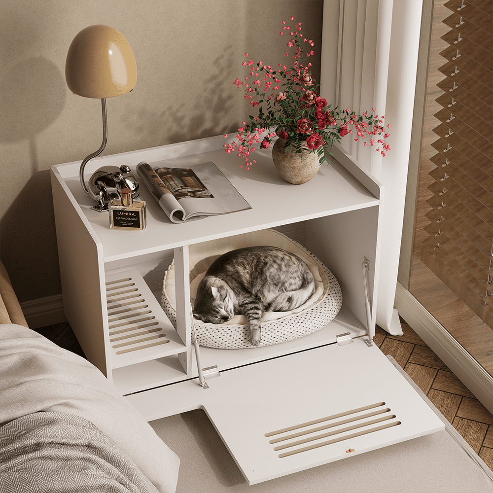 MIDOQIN Cat Litter Box Enclosure, Hidden Litter Box Furniture ,Wooden ...