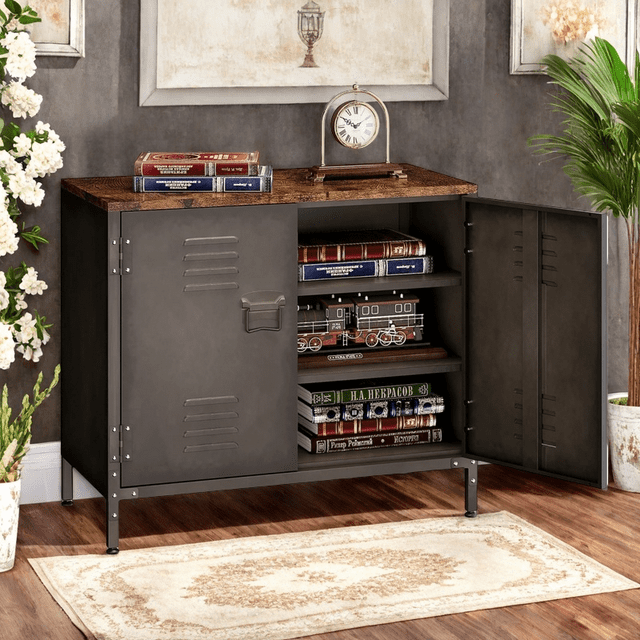 MIDOQIN Farmhouse Storage Cabinet with 2 Doors, Metal Sideboard with ...