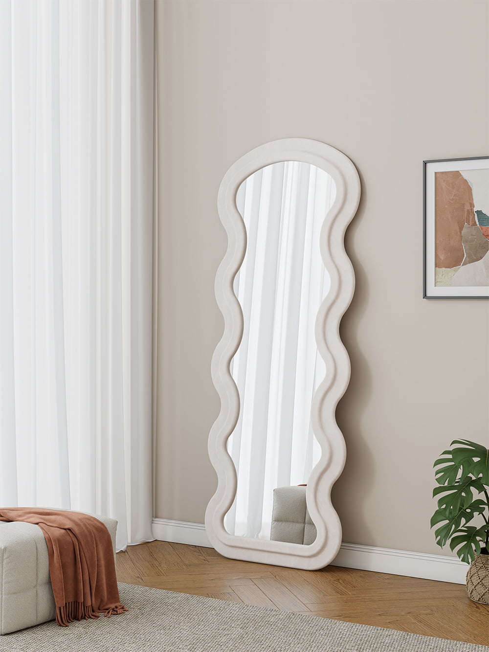 MIDOQIN Full Length Mirror, Irregular Wavy Mirror, Flannel Wrapped ...