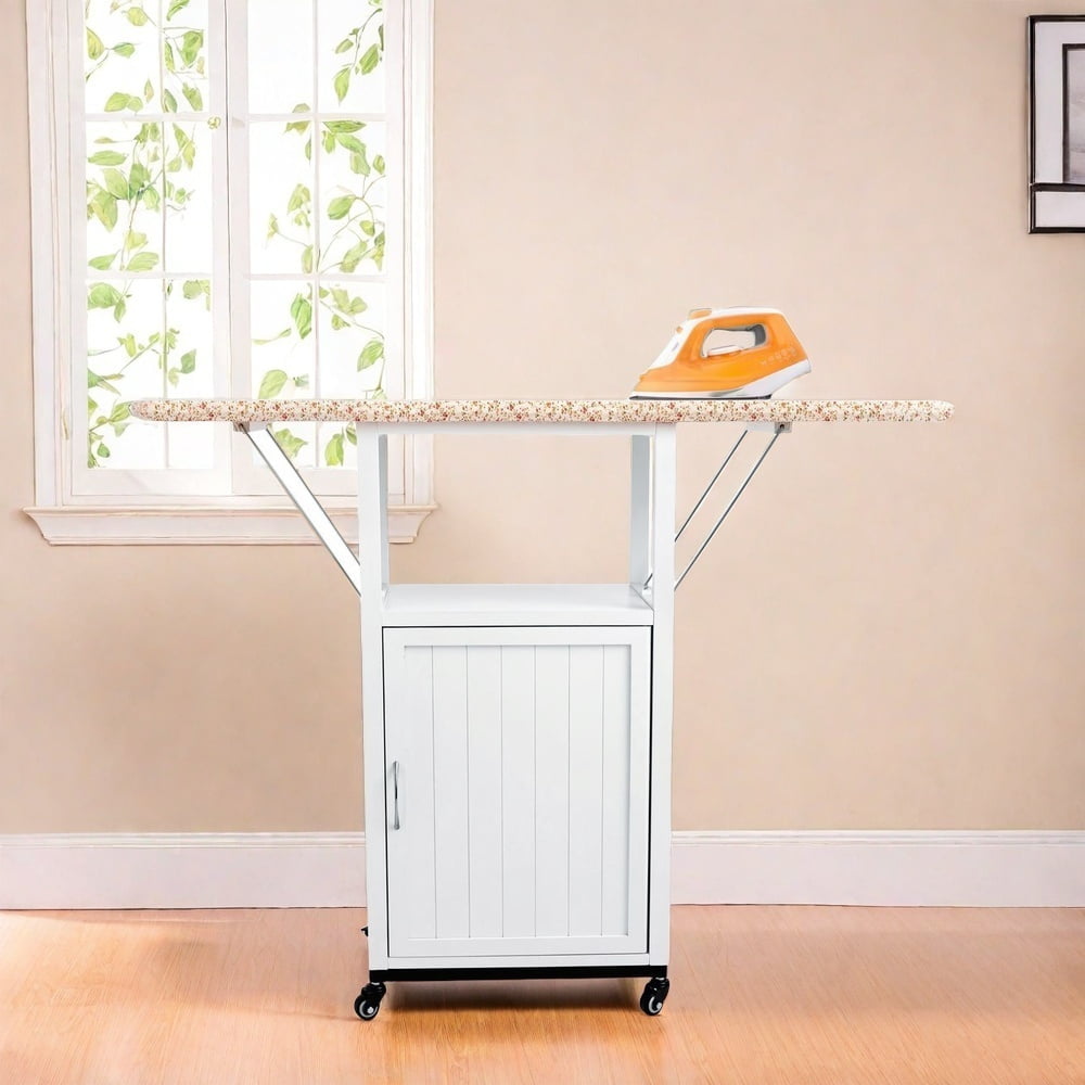 MIDOQIN Ironing Board with Storage Cabinet, Wood Foldable Ironing ...
