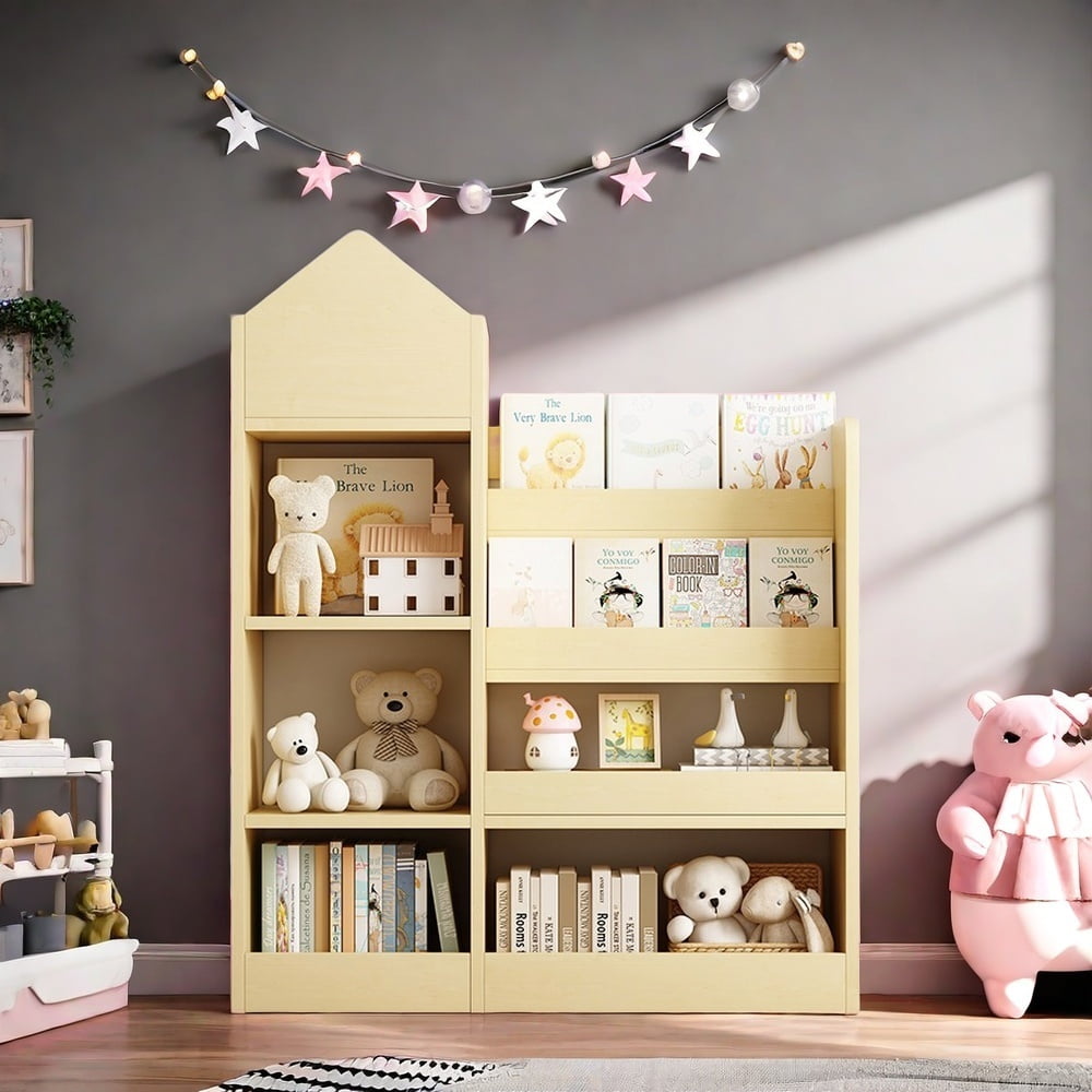 MIDOQIN Kids Bookshelf and Toy Storage with Bookcase, Wooden Book Shelf ...