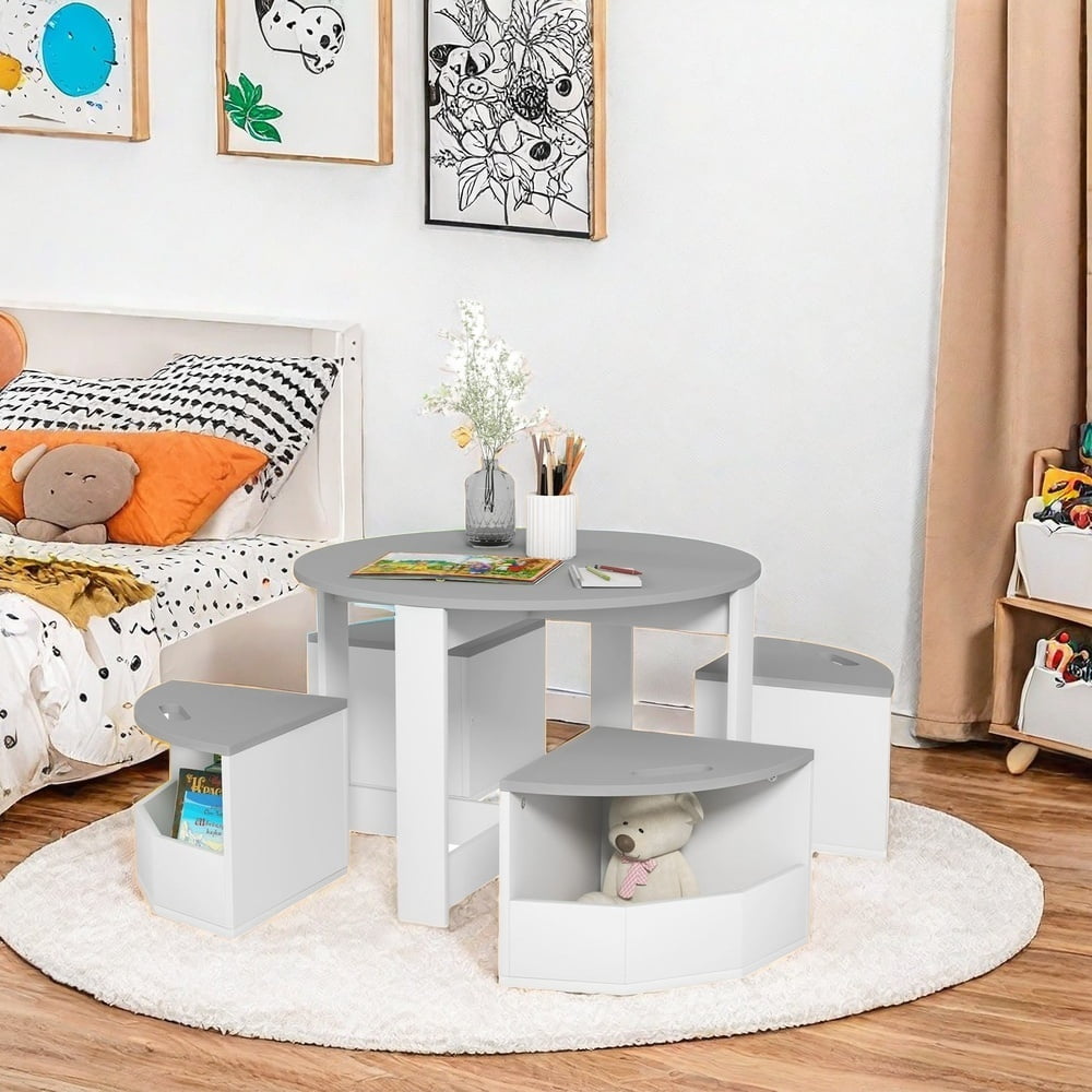 MIDOQIN Kids Table and Chair Set, 5 Piece Wood Toddler Table and Chair ...