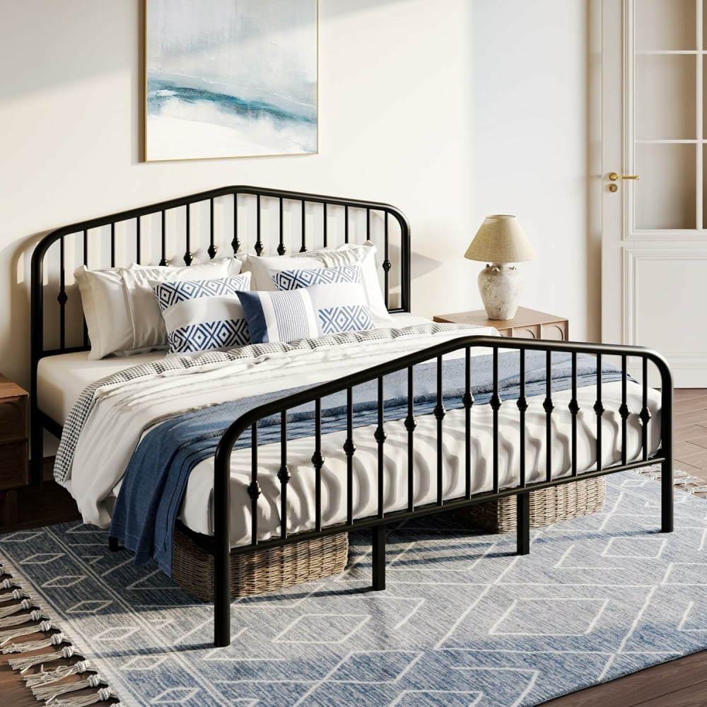 MIDOQIN King Size Metal Platform Bed Frame with Vintage Style Wrought ...