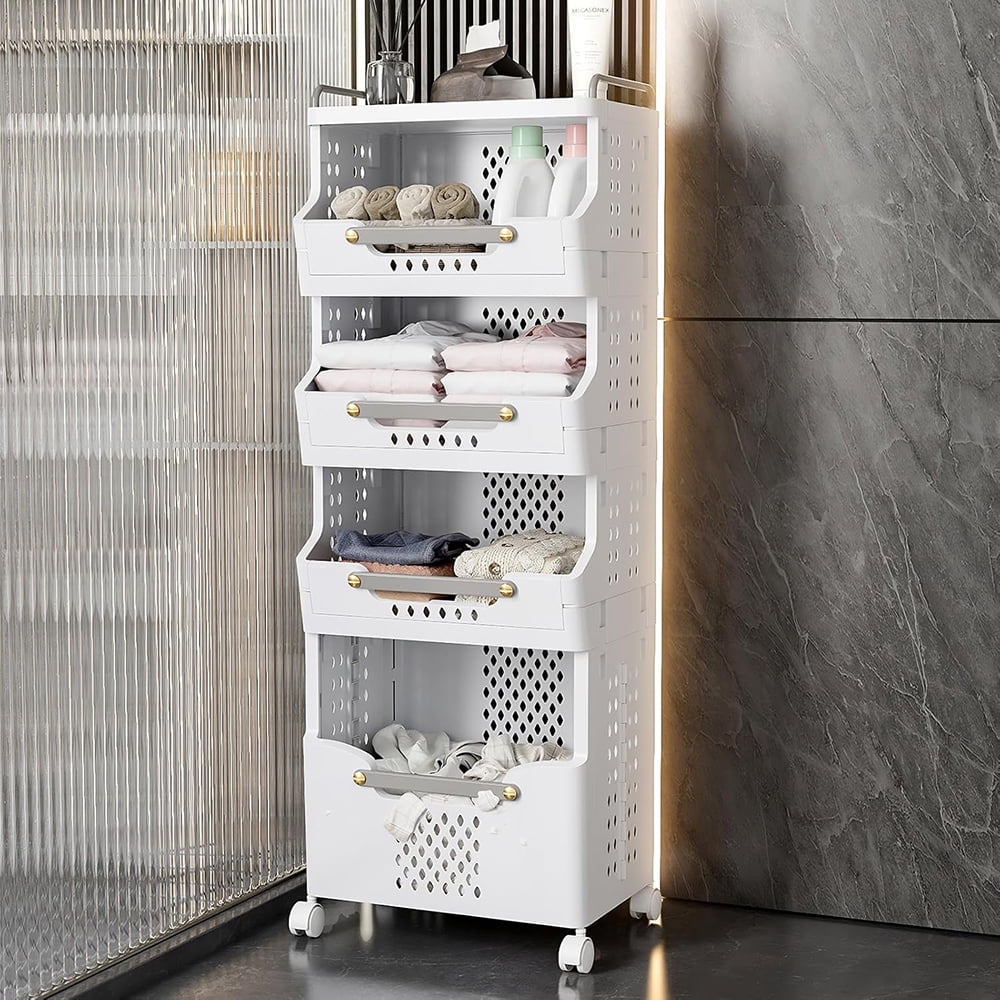 MIDOQIN Laundry Basket with Wheels, Rolling Folding Laundry Hamper ...