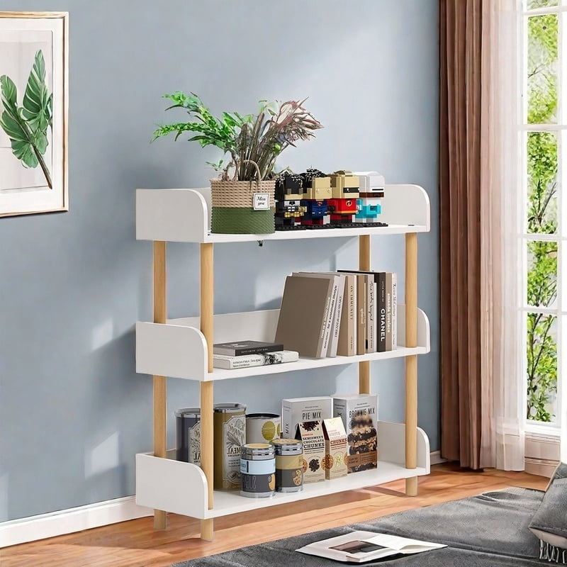 MIDOQIN Modern Open Bookshelf, 3-Tier Wooden Free Standing Display ...
