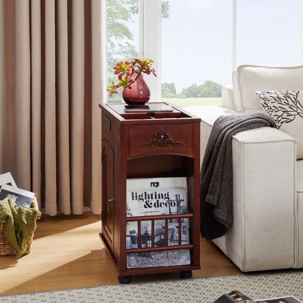 MIDOQIN Powered Traditional End Table with Charging Station, Narrow ...