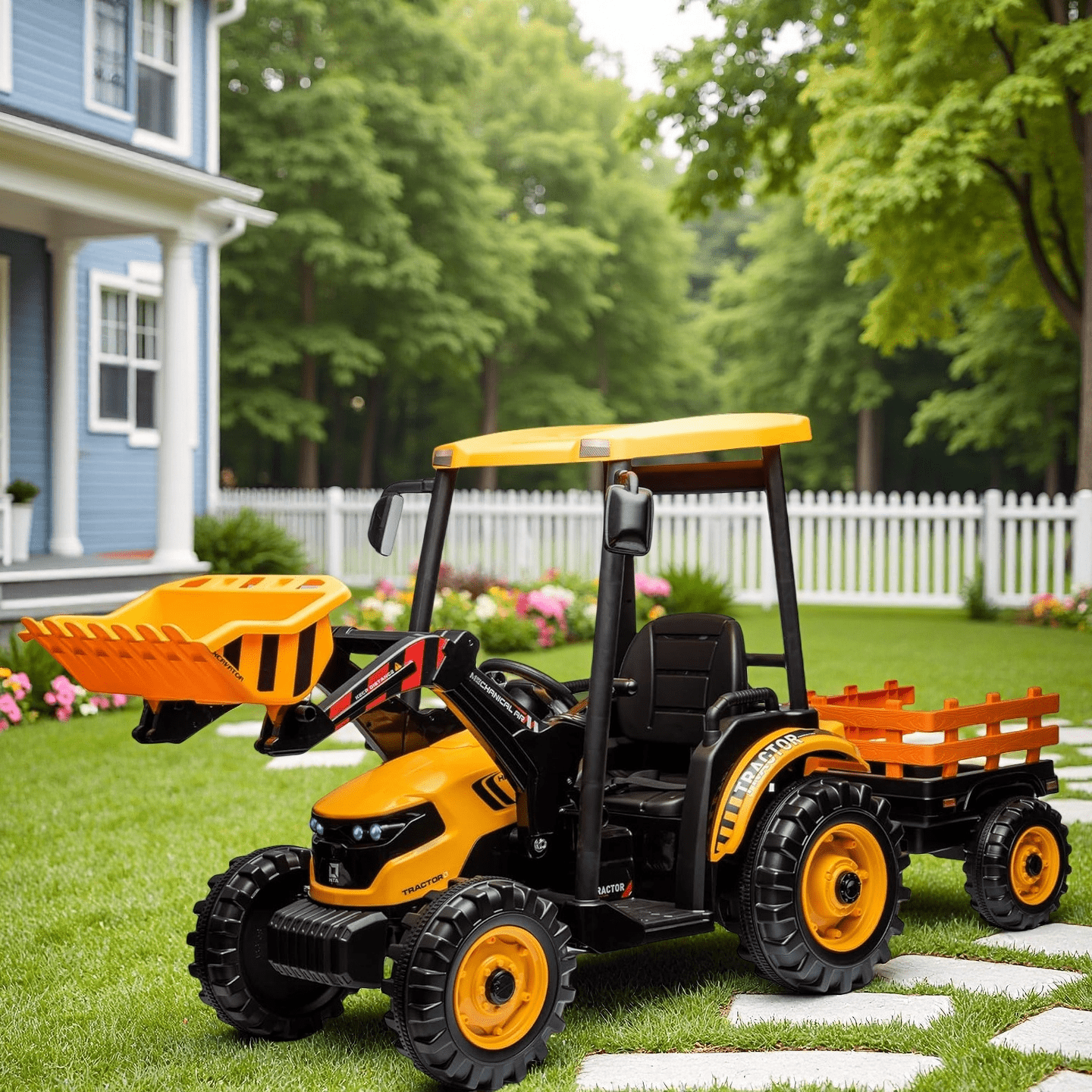 MIDOQIN Ride on Excavator, Kids' Ride on Car with Working Loader and ...