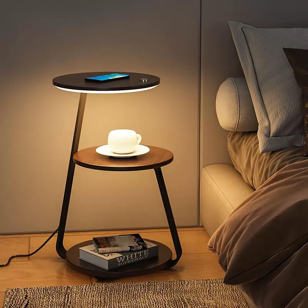 MIDOQIN Round End Table with LED Lights, Modern Art Accent Side Table ...