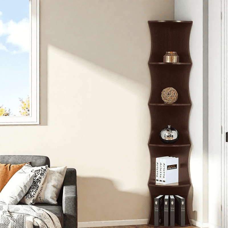 MIDOQIN Small Corner Shelf, Modern 5-Tier Wall Corner Bookshelf, Corner ...