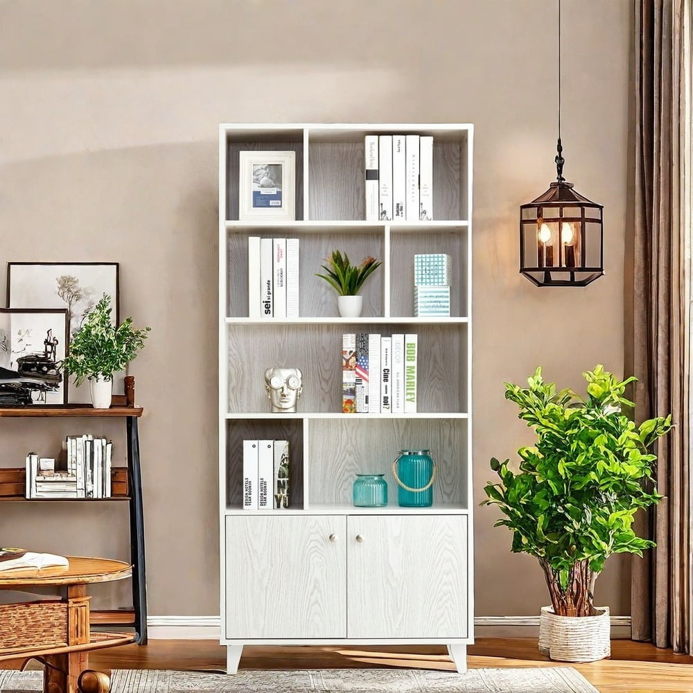 MIDOQINModern Bookshelves and Bookcases with Doors, Wooden Freestanding ...