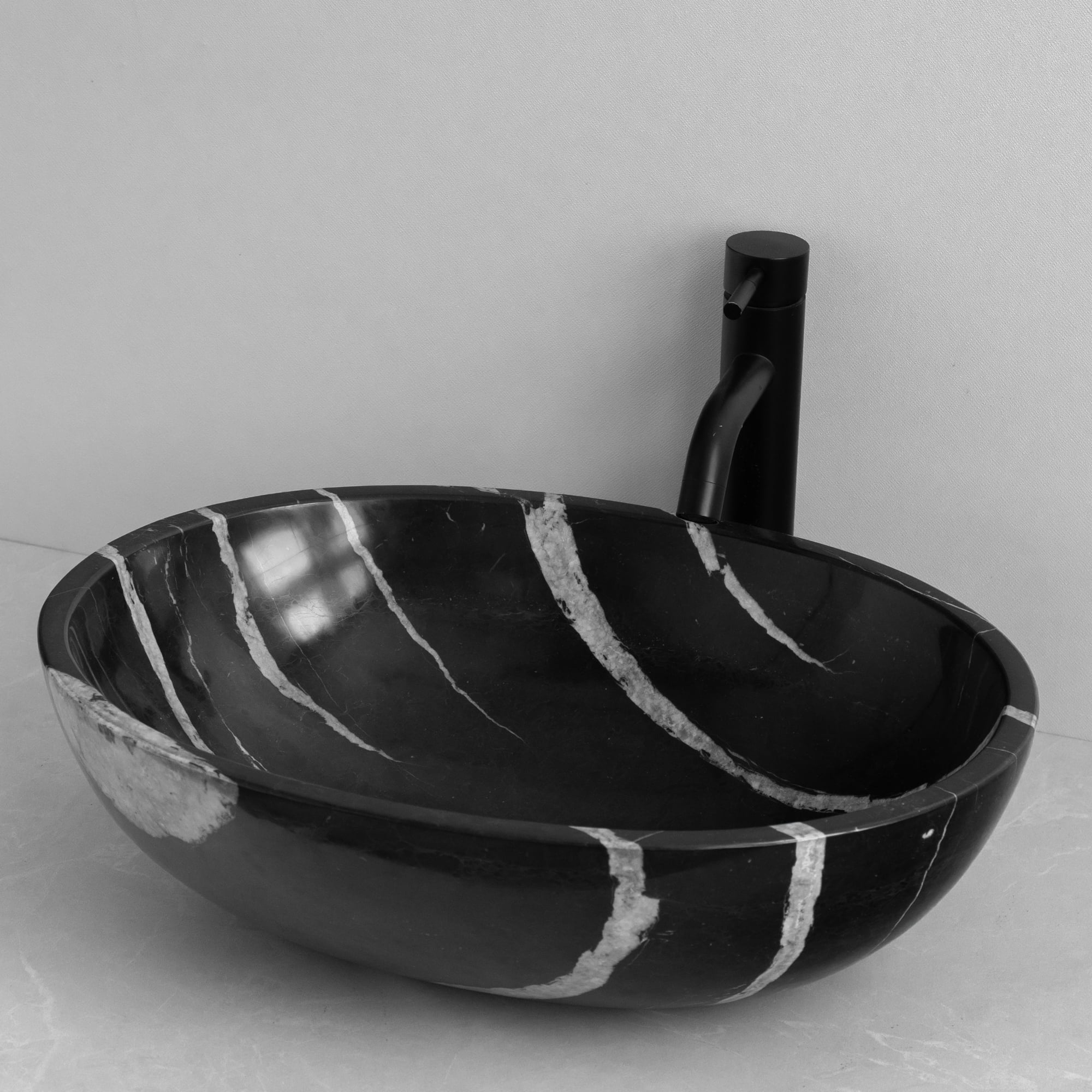 MIDUSO Black Oval Natural Stone Vessel Sink – Handcrafted Marble Sink ...