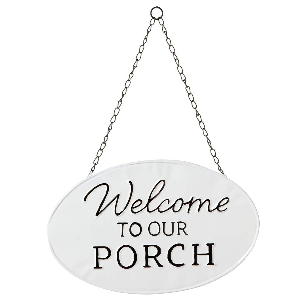 MIDWEST-CBK Enamel Porch Wall Decor Sign - Black & White Vintage ...