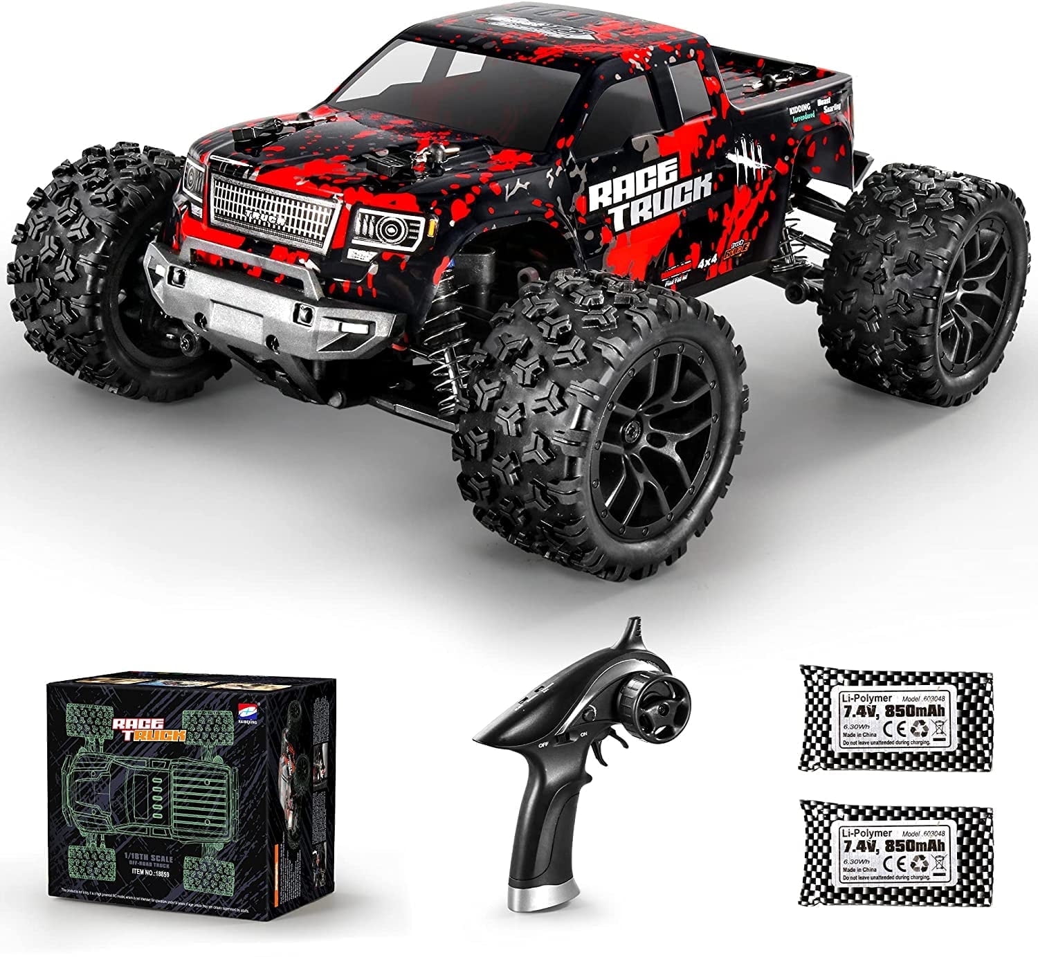 Miebely Fast RC Toy Car 40+MPH All-Terrain Remote Control Truck,1:18 RC Monster Truck, 4WD Off ...