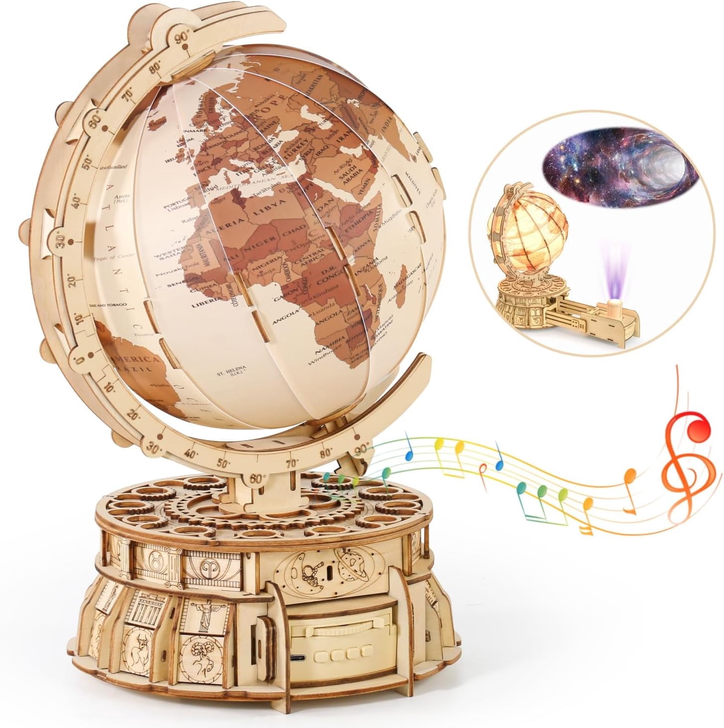Miebely 3D Wooden Puzzles for Adults USB Charging Illuminated Globe ...