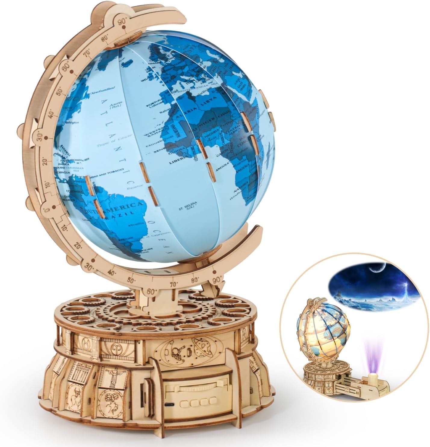 MIEBELY 3D Wooden Puzzles for Adults USB Charging Illuminated Globe ...