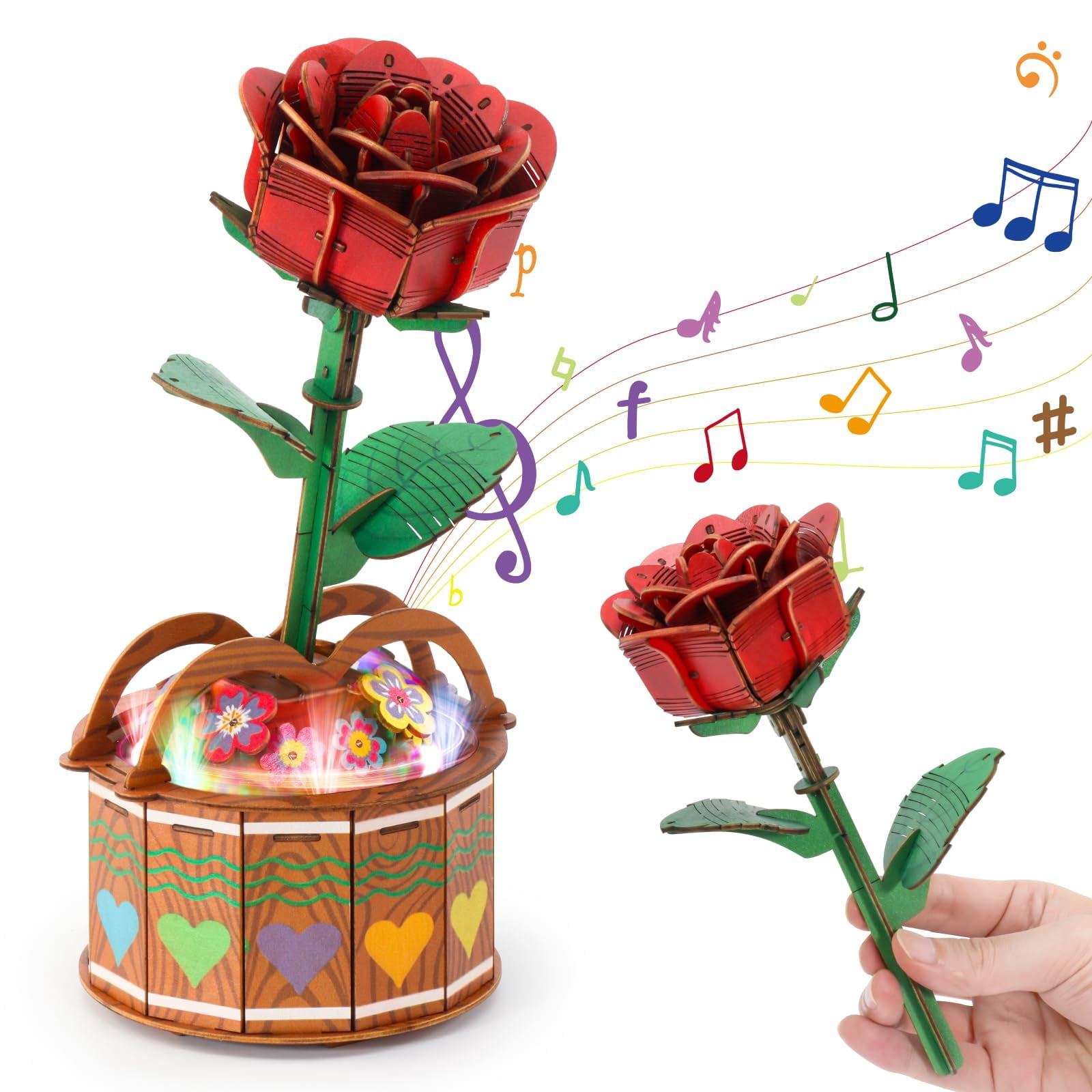 MIEBELY 3D Wooden Puzzles Rose Flower Model Building Kits for Adults ...