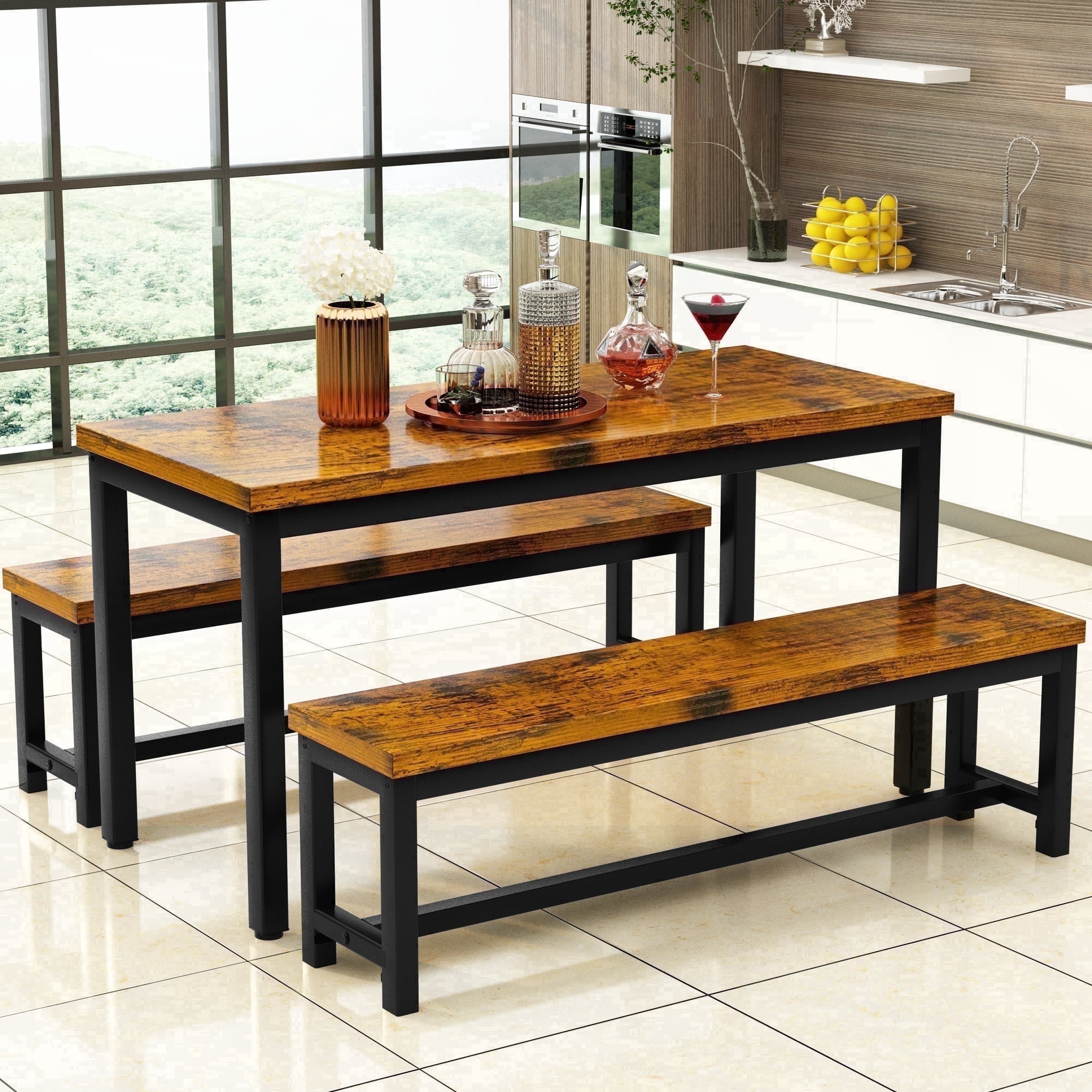 MIERES 2-Person Dining Table and Chair Set, Storage Table with High ...
