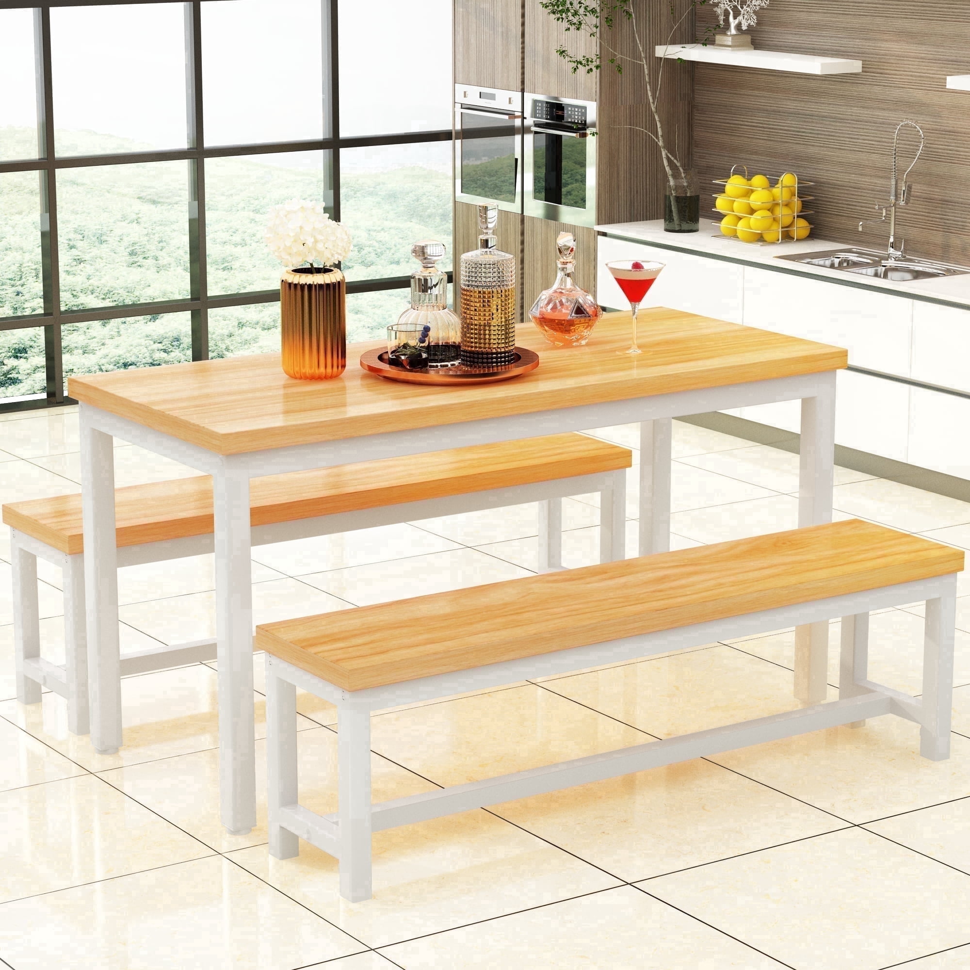 MIERES 2-Person Dining Table and Chair Set, Storage Table with High ...