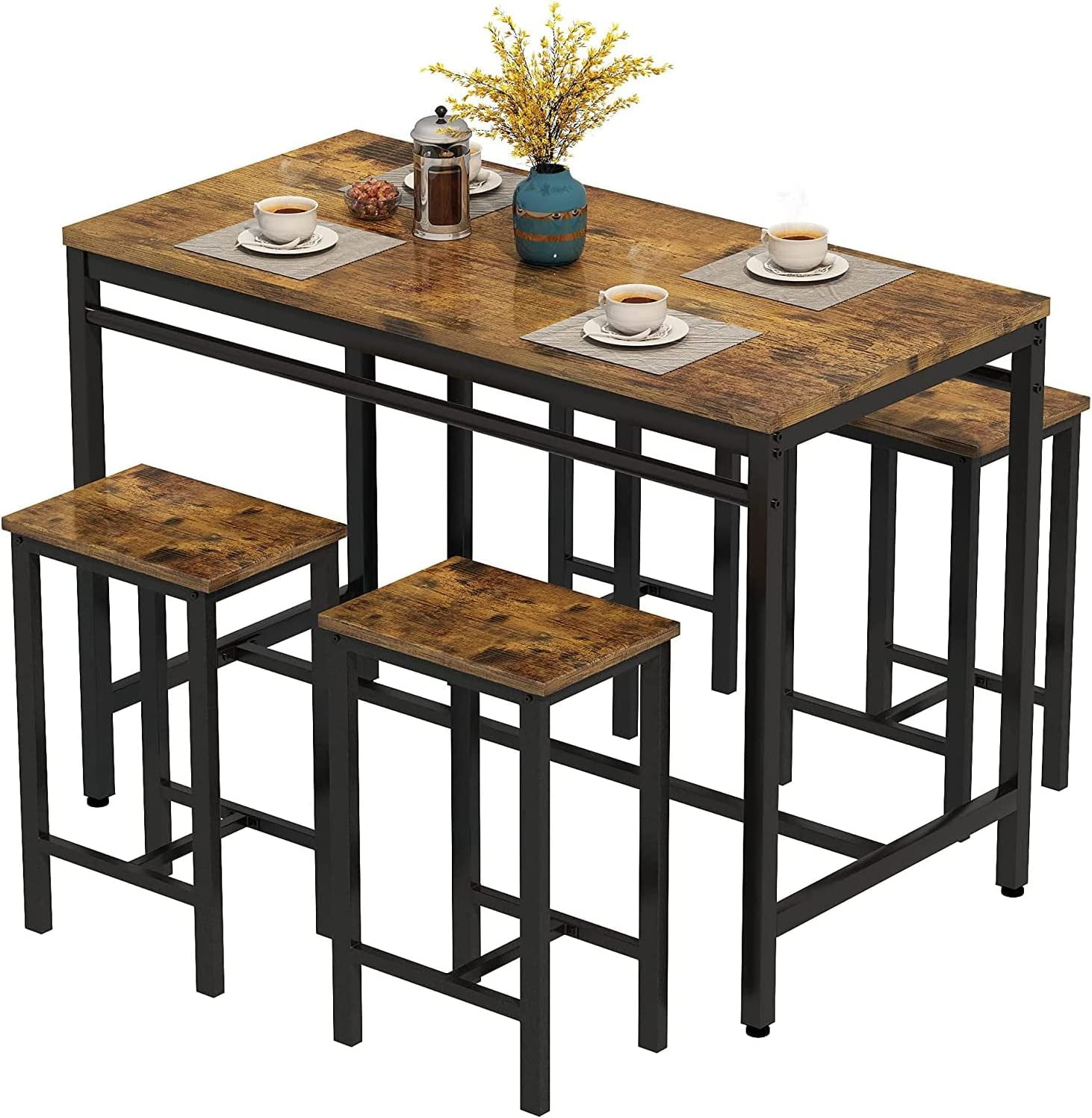 MIERES 5 Piece Dining Table Set for 4, Small Kitchen Bar Table and ...