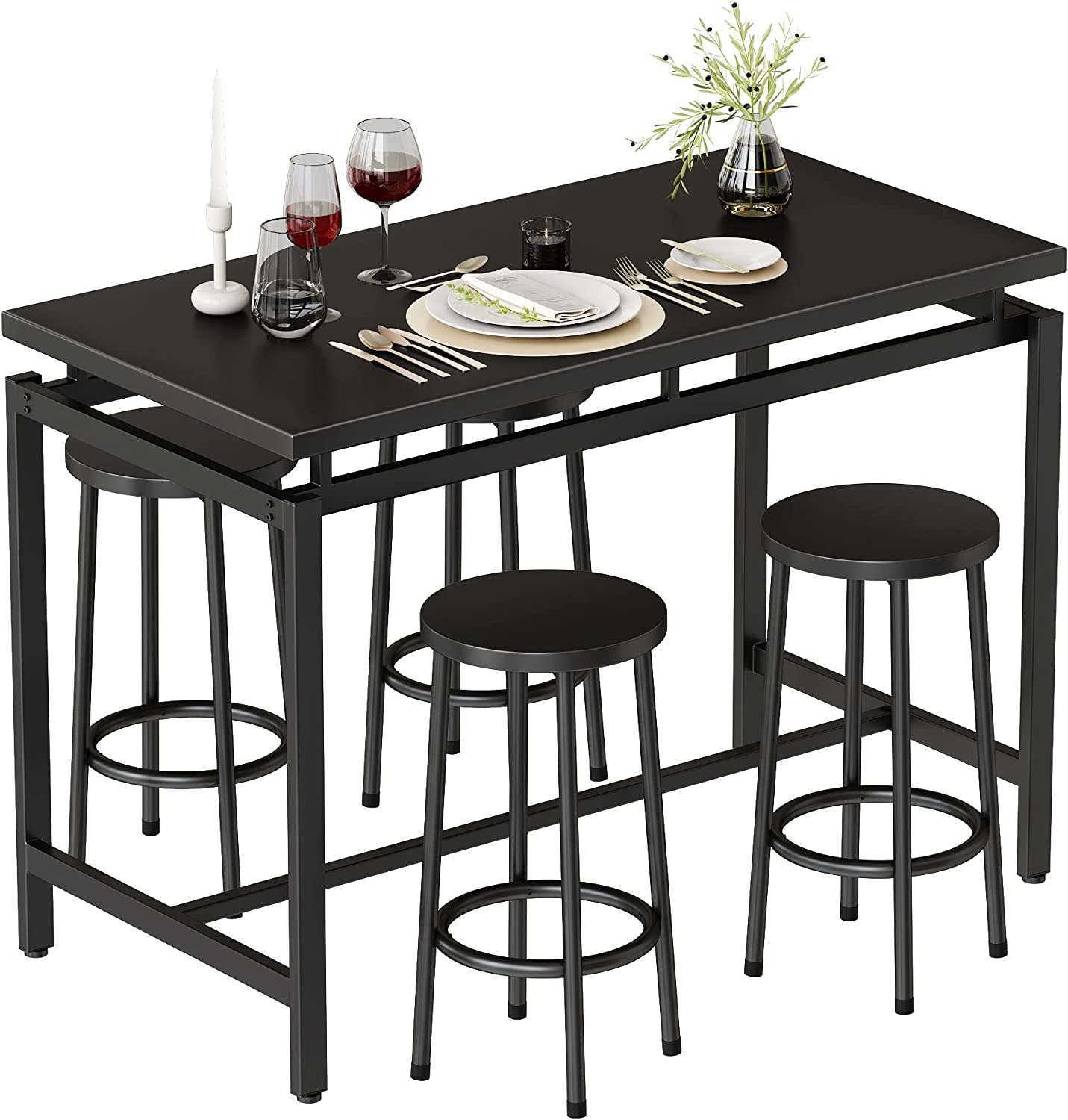 MIERES Dining Table Set for 4, Wood Kitchen Table and Chairs for 4, 5 ...