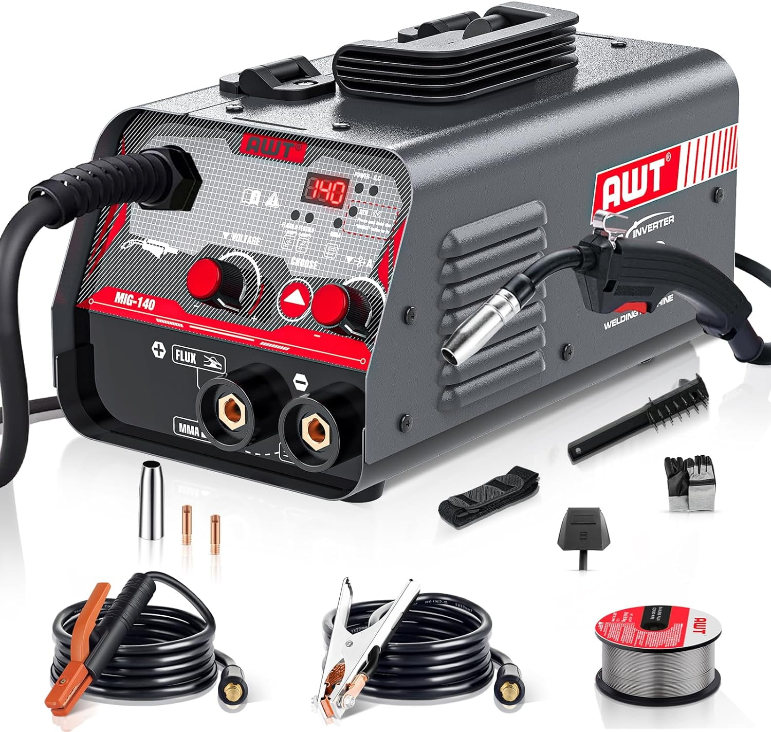 MIG Welder 140Amp, Flux Core MIG Welder/Stick 2 in 1 Welding Machine ...