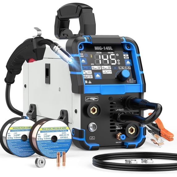 MIG Welder 145A, 110V/220V Dual 4 in 1 Gas/Gasless Flux Core MIG Welder ...