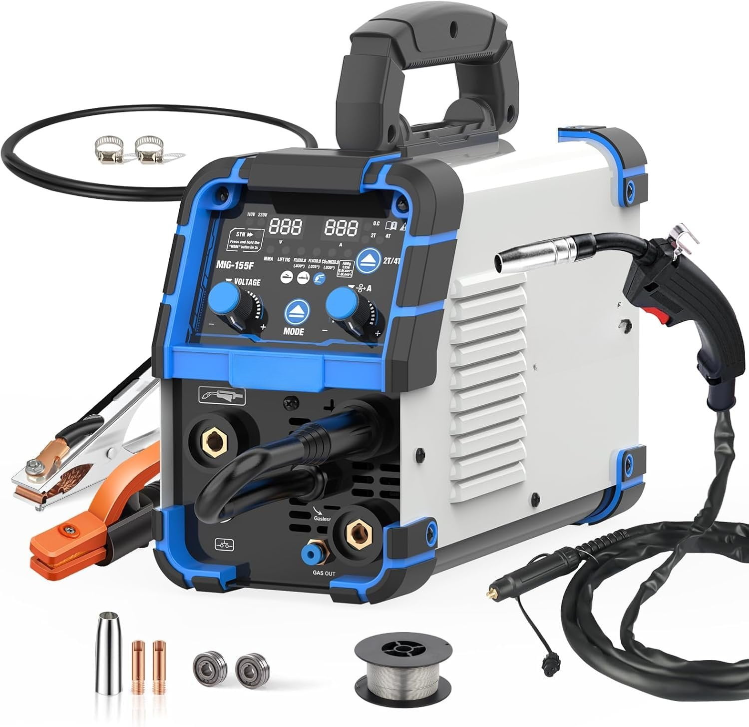 MIG Welder 155Amp, Dual Vlotage 110V/220V 5-in-1 Welder Machine Gasless ...