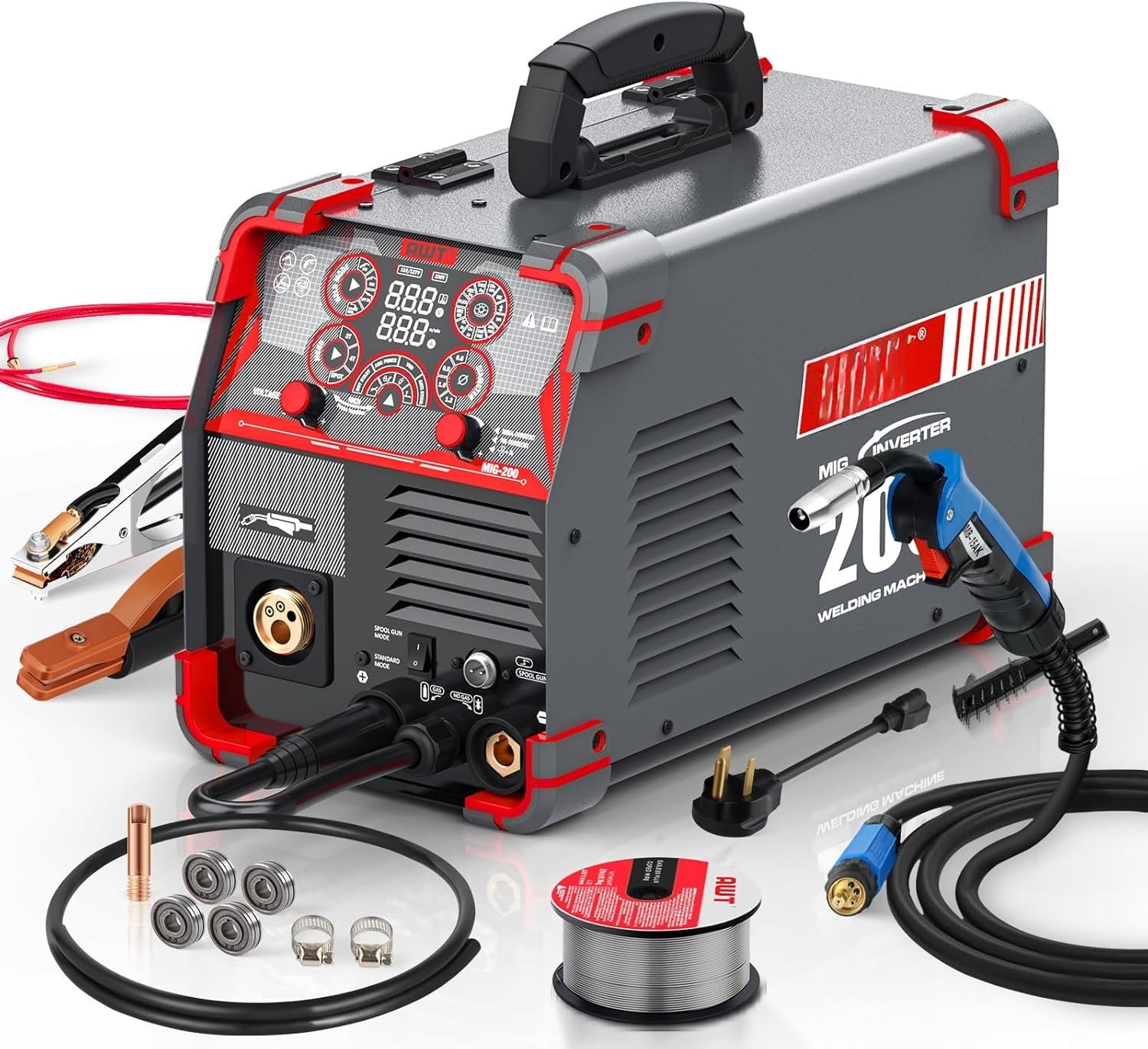 MIG Welder, 200Amp 8 in 1 Gas MIG/Gasless Flux Core MIG//Lift TIG/Spot ...