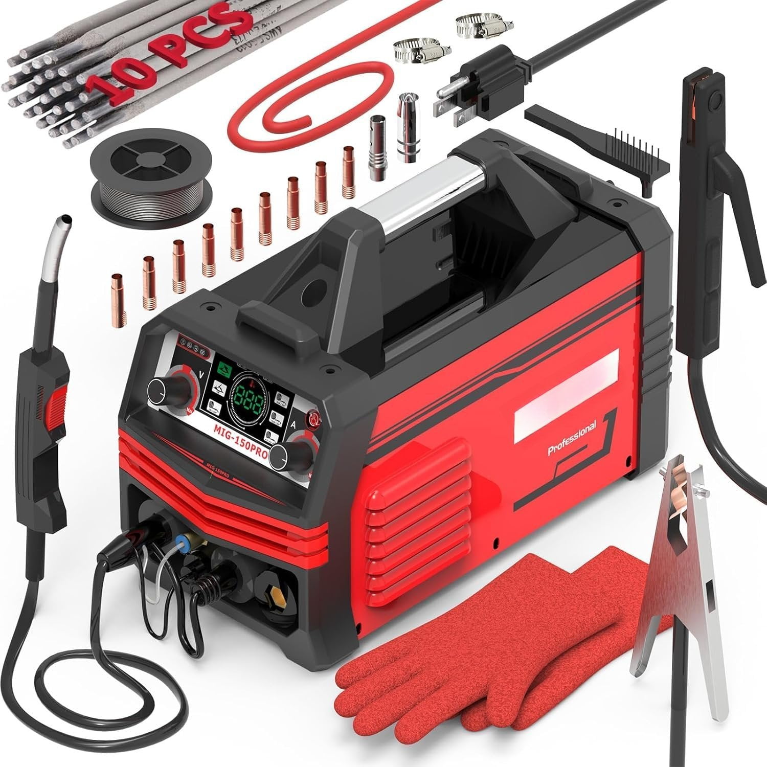 MIG Welder with Pulse, 150A 110/220V Dual Welding Machine, 5 in 1 MIG ...