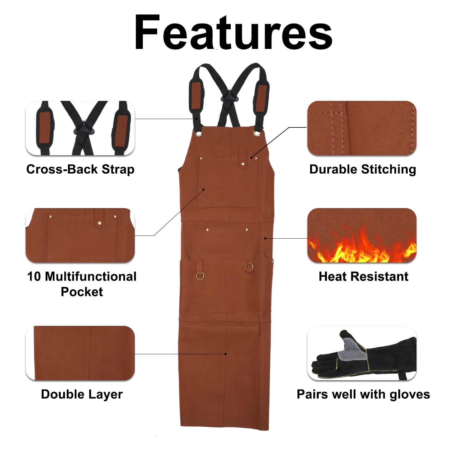 MIGBLOOM 24"x36"Leather Welding Apron with 16"Welding Gloves,Heat ...