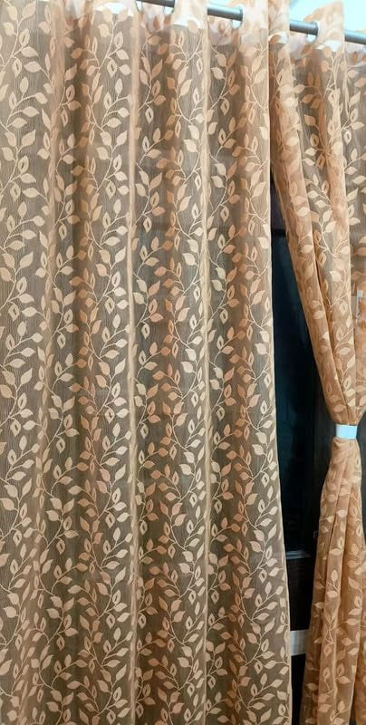 MIGEN Polyester Beautiful Floral Leaves Design Heavy Tissue Net Brown ...