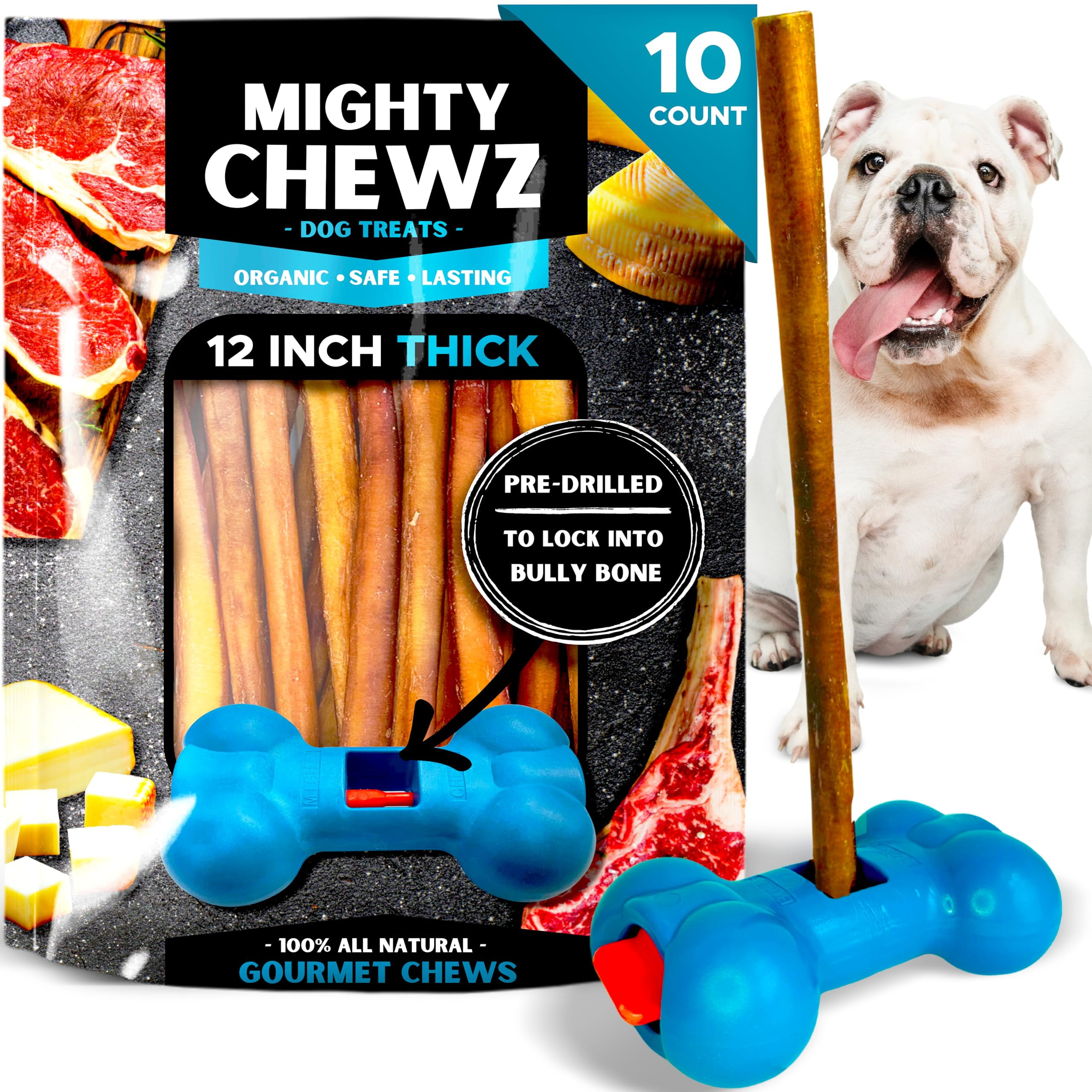 MIGHTY CHEWZ 12" Thick TSF6 Bully Sticks (10 Pack) with Included Bully ...