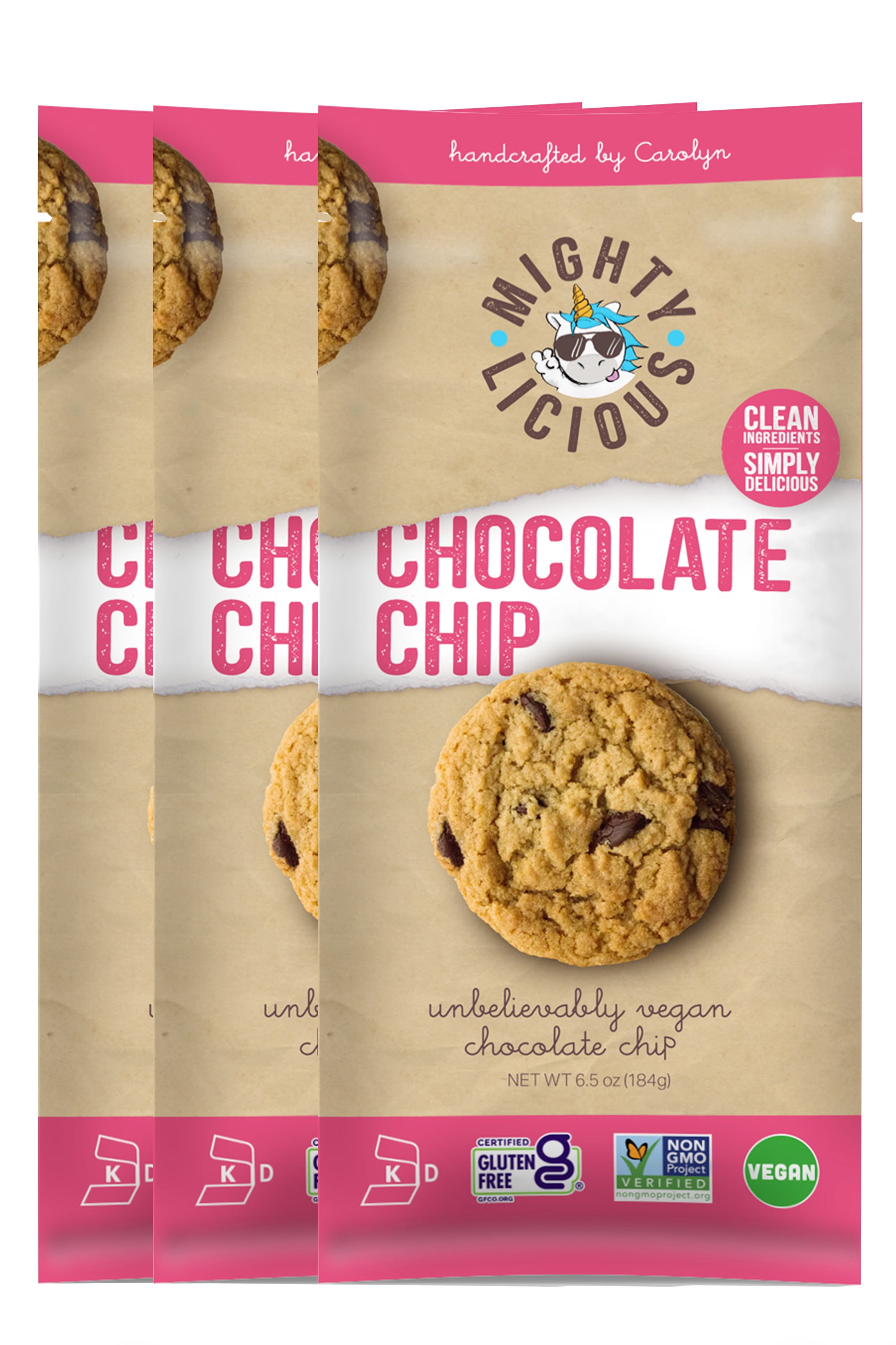 MIGHTYLICIOUS Vegan Gluten-Free Chocolate Chip Cookies, 3 Pack, 6.5 oz ...