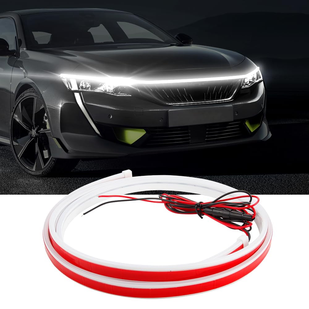 MIHAZ Car Hood Light Strip White 70IN 12V Exterior Flexible Daytime ...