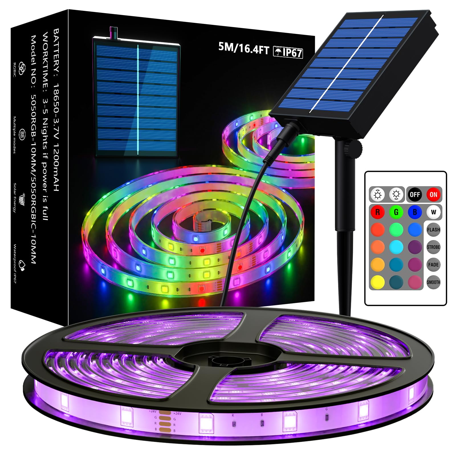 MIHEAL Solar LED Strip Outdoor, 32.8ft SMD 5050 LED Lights, Solar ...