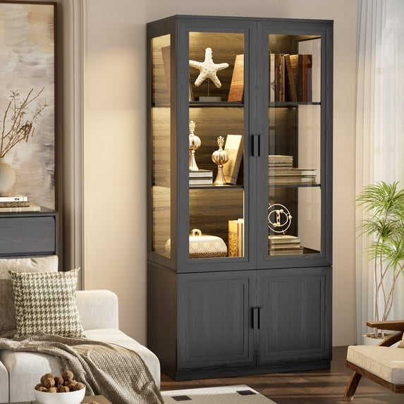 MIIFUNY 67" Tall Display Cabinet with LED Lights, 4 Tier Bookshelf ...