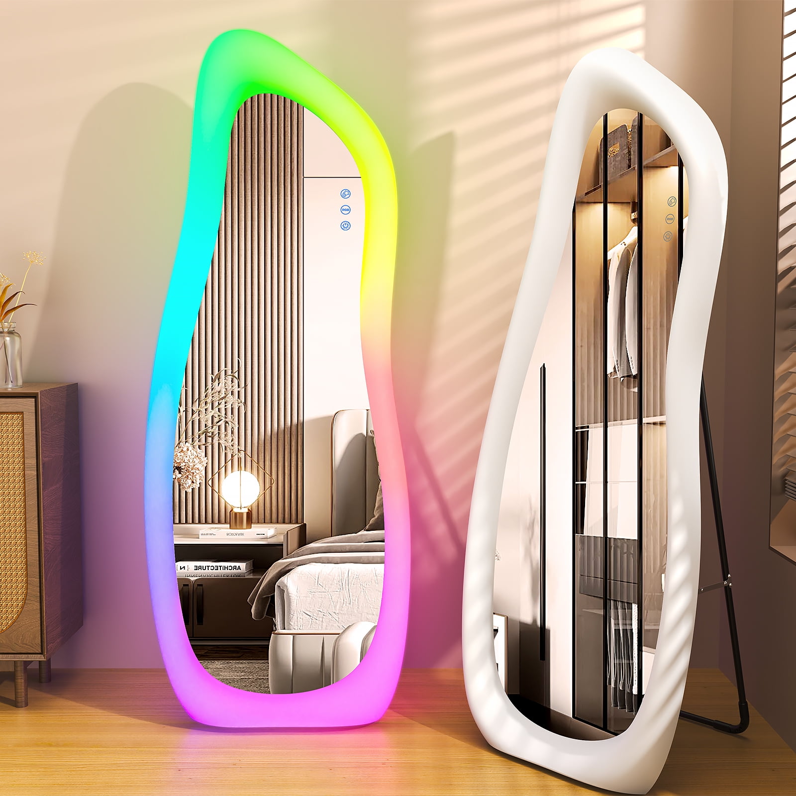 MIIFUNY Full Length Mirror with Lights, 63"x23.6" RGB Body Dressing ...