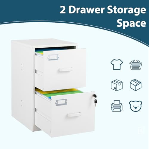 MIIIKO 2 Drawer Filing Cabinet with Lock, Metal Vertical File Cabinets ...