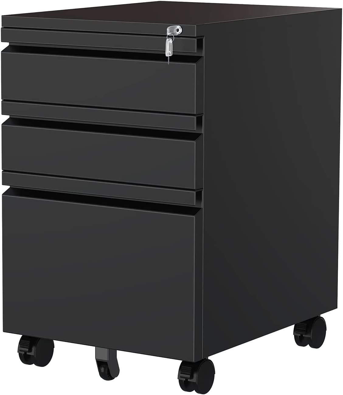 MIIIKO 3 Drawer File Cabinet, Metal Filing Cabinet with Lock Rolling ...