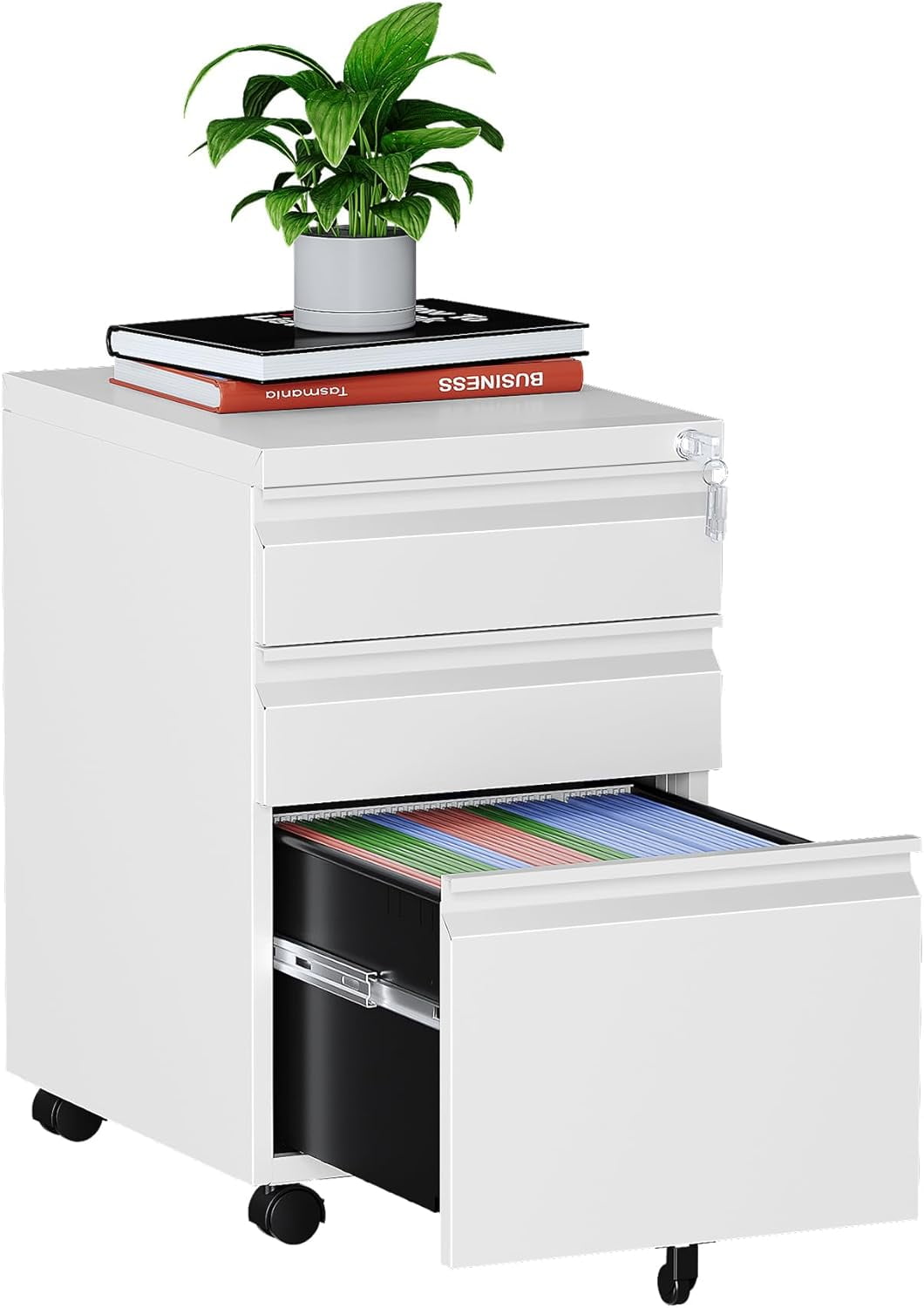 MIIIKO 3 Drawer File Cabinet on Wheels, Home Office Mobile File Drawers ...