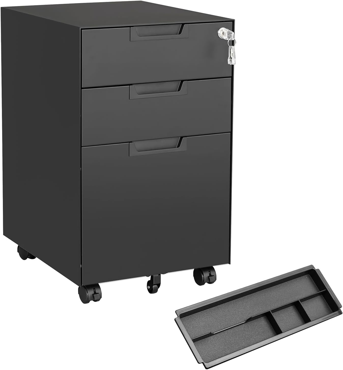 MIIIKO 3 Drawer Filing Cabinet with Lock, Metal Black Vertical File ...