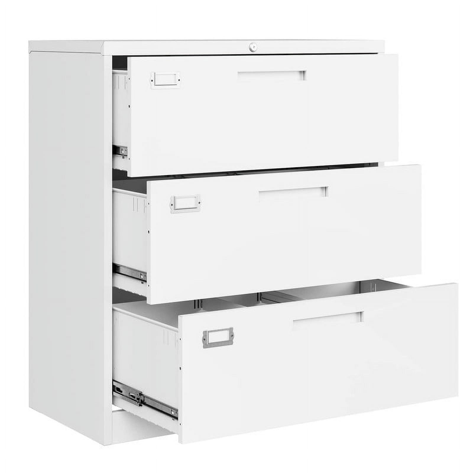 MIIIKO 3 Drawer Lateral File Cabinet with Lock, White Lateral Filing ...