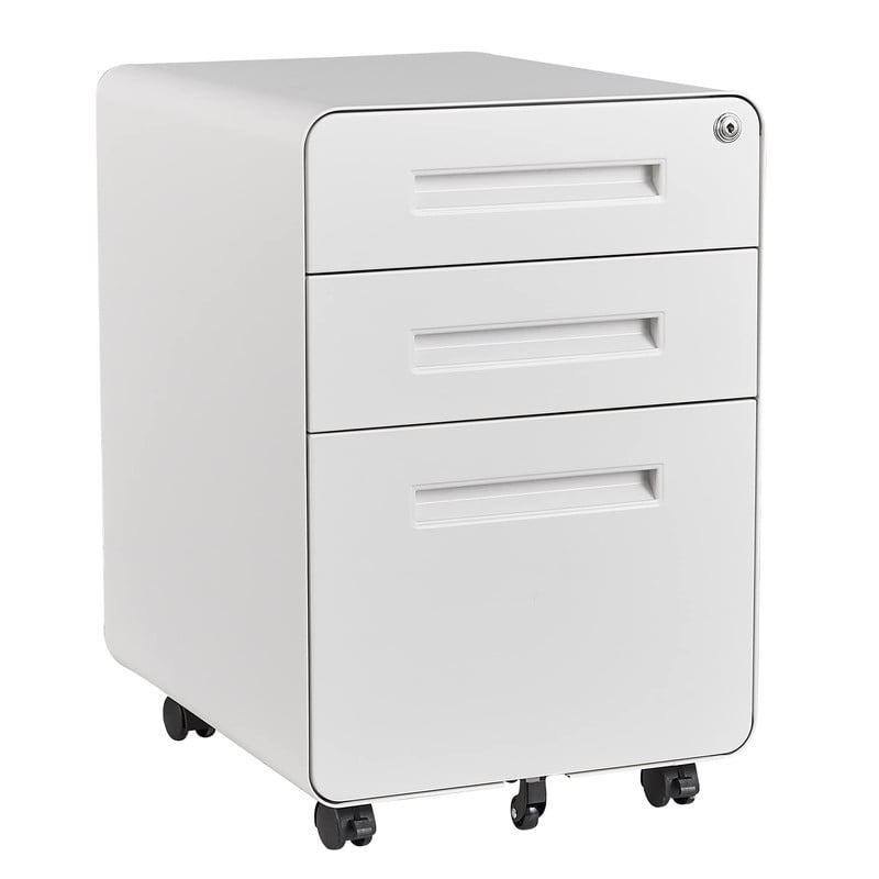 MIIIKO 3-Drawer Rolling File Cabinet with Lock, Mobile Filing Cabinet ...