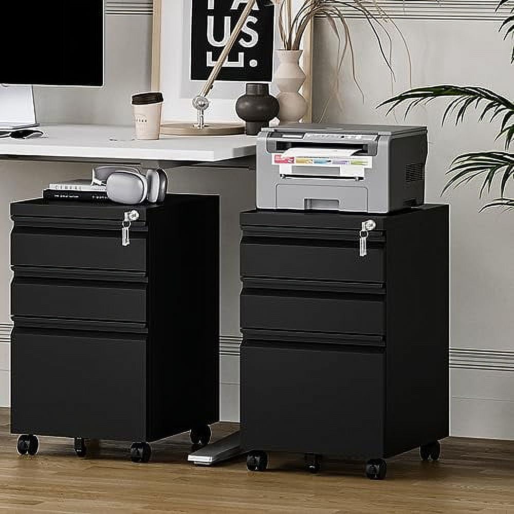 MIIIKO 4 Drawer Lateral File Cabinet with Lock, Black Office Filing ...
